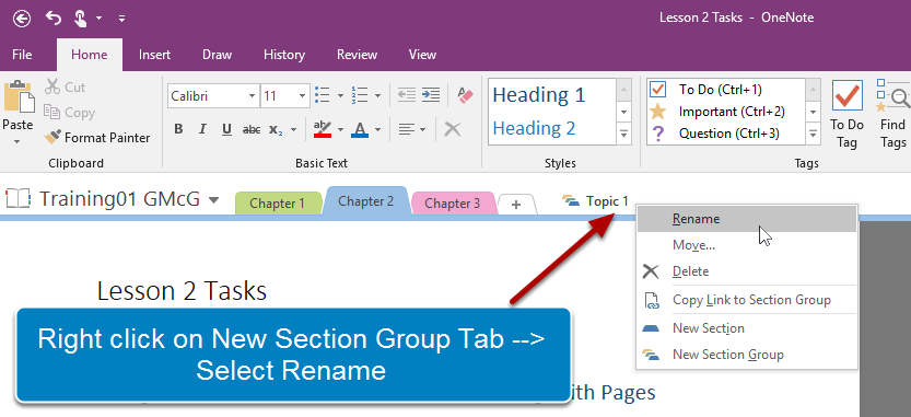 OneNote - Working With Sections